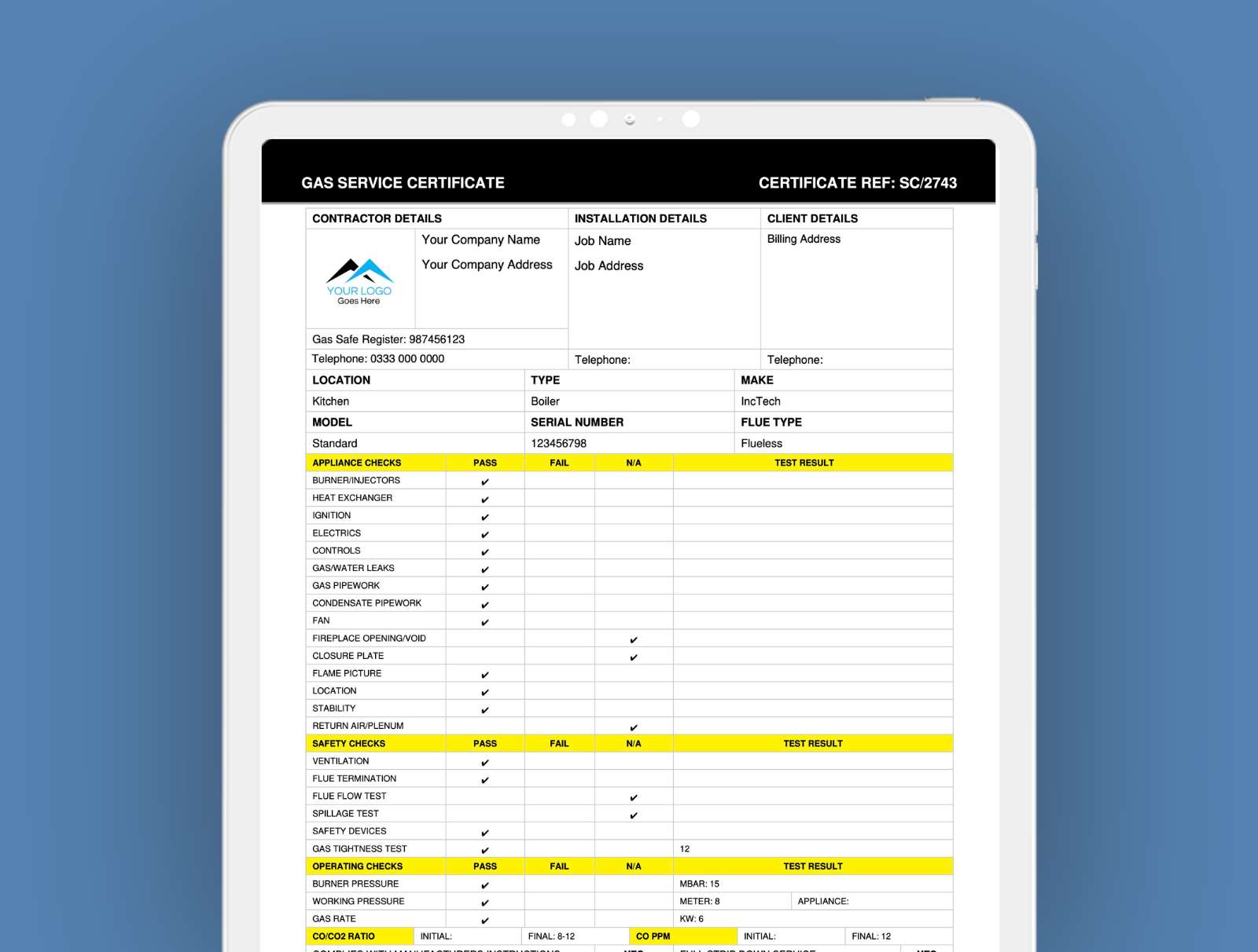 Gas & Heating Engineer Gas Form Bundle For ServiceM8