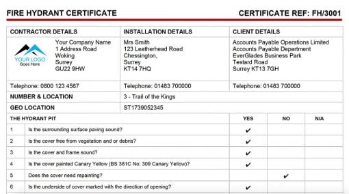 Fire Hydrant Service Certificate Form For ServiceM8