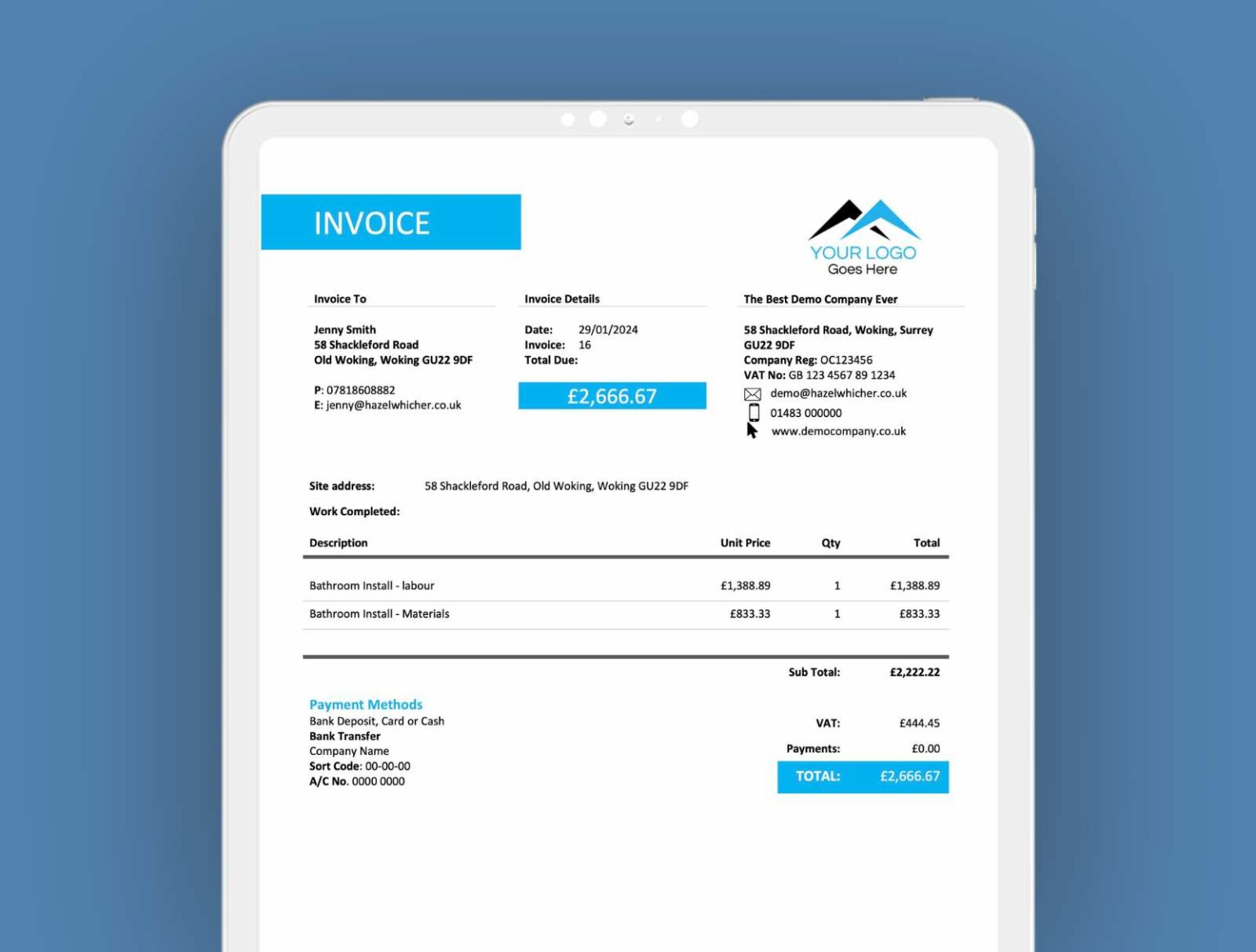'Bold Lines & Colour' ServiceM8 Invoice Template - Hazel Whicher