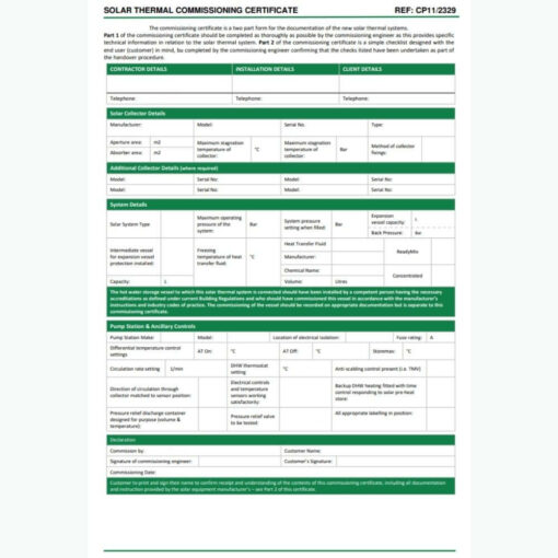 Solar Thermal Commissioning Certificate & Checklist CP11 For ServiceM8