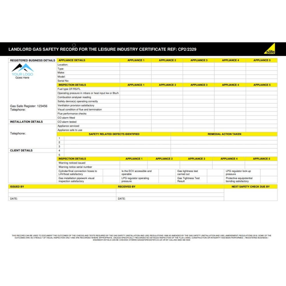 Landlord Gas Safety Record For The Leisure Industry ServiceM8 Form