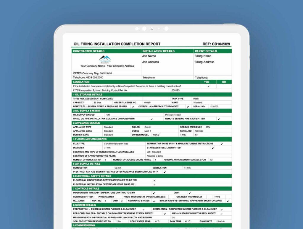 CD10 Oil Firing Installation Completion Report Form For ServiceM8